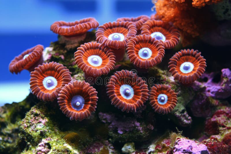 Coral Polyps Thriving on a Vibrant Reef in an Aquarium Setting during ...