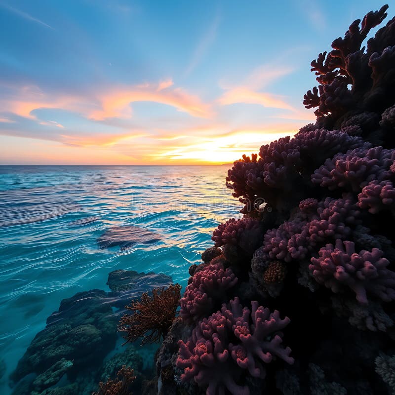 Coral Reef in Australia with Dawn Colors Stock Illustration ...