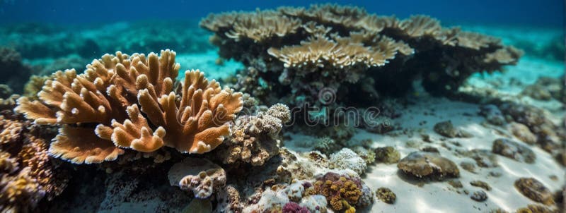 Coral Reef in Clear, Blue Water, Panorama, Underwater Banner with Copy ...