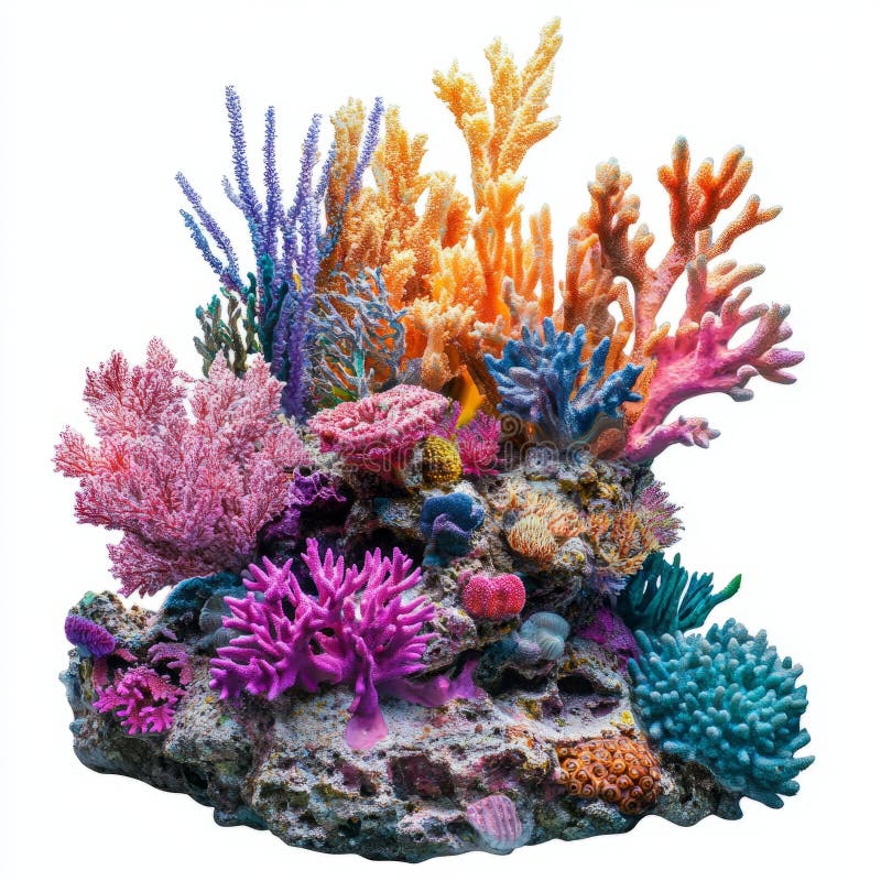 Coral and Reef, Colorful, Isolated on White Stock Image - Image of ...