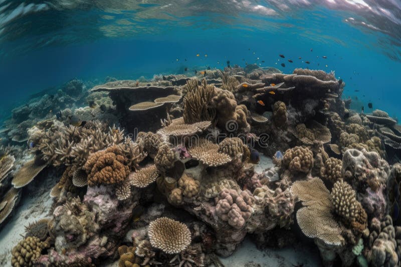 Coral Reef Community with Diverse Species of Fish, Eels, and Octopuses ...