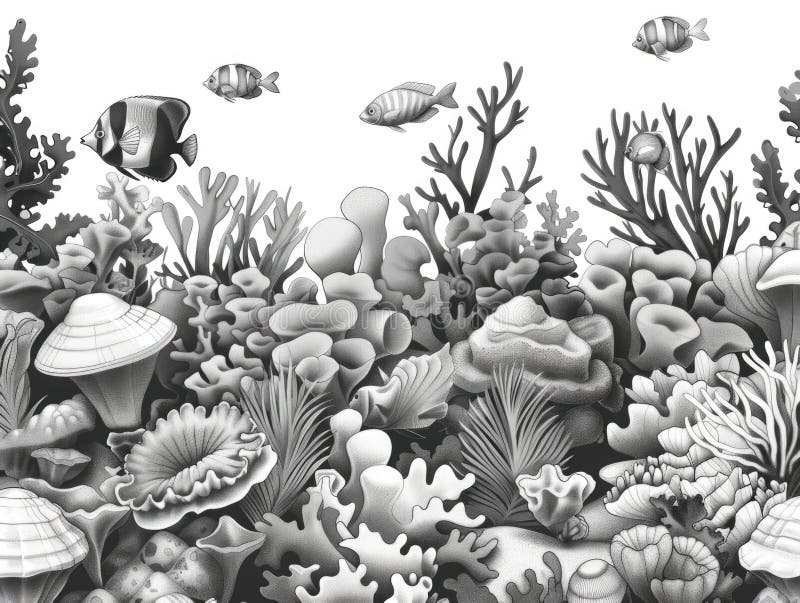 Coral Reef Drawing stock photo. Image of crustacean - 375155018