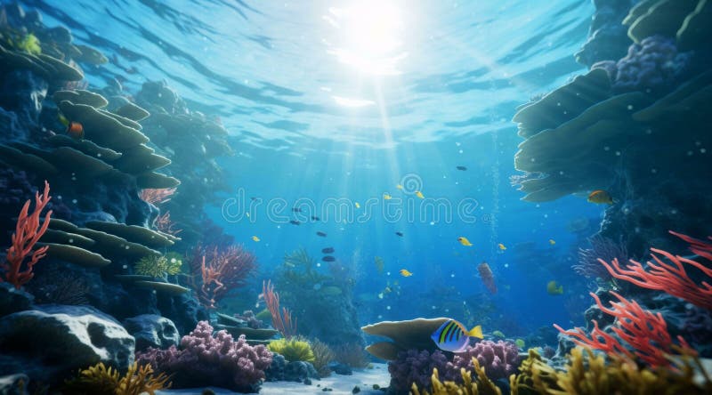 Coral Reef with Fish Coral Reef and Fish School of Fish Stock ...