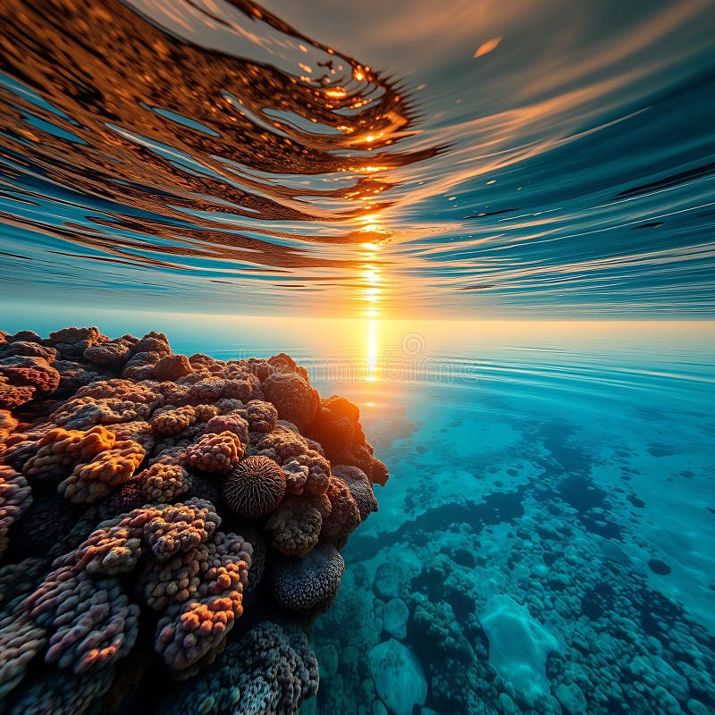 Coral Reef in Maldives with Dawn Light Stock Illustration ...