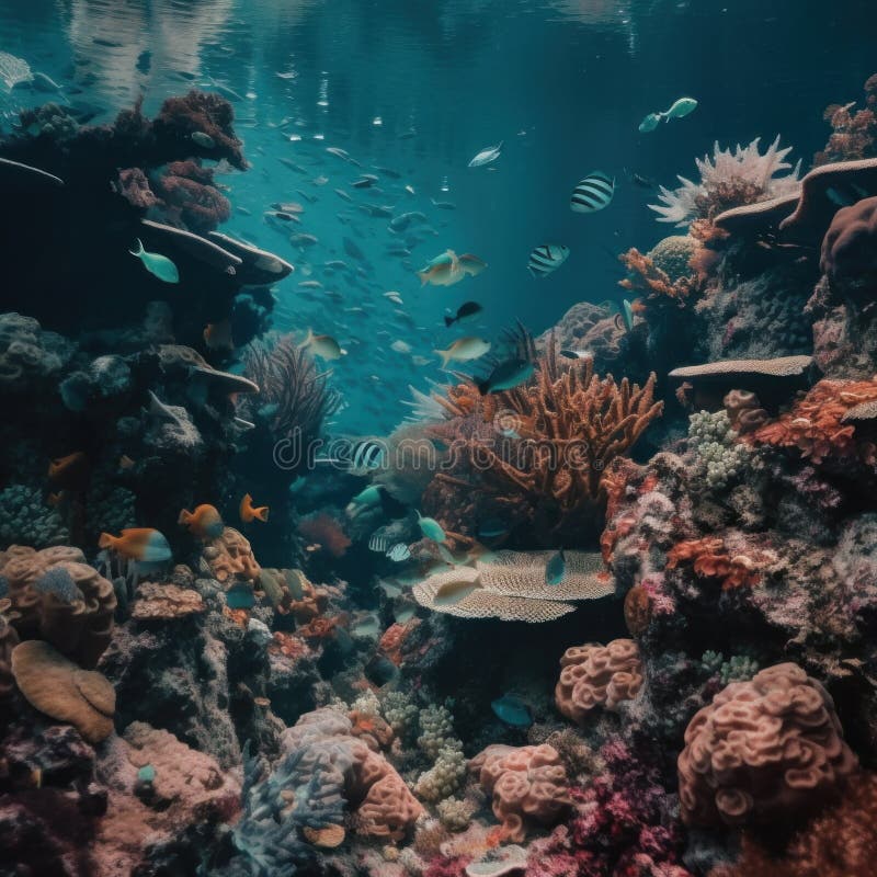 A Coral Reef with Many Different Types of Fish. AI Generative Image ...
