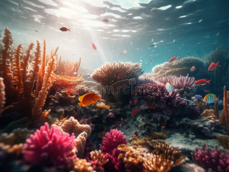 A Coral Reef with Many Different Types of Fish. Generative AI Image ...