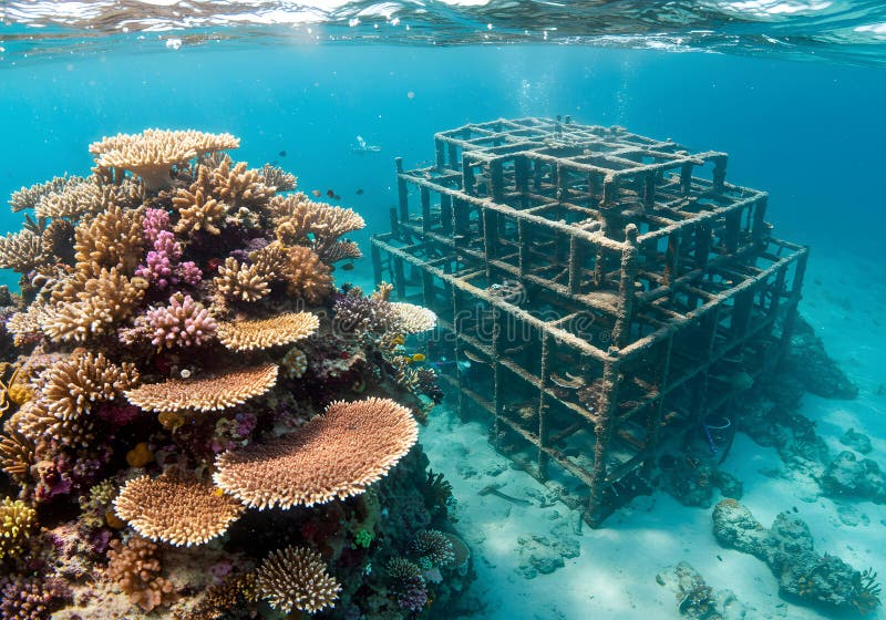 Coral Reef Restoration Structure Stock Illustration - Illustration of ...