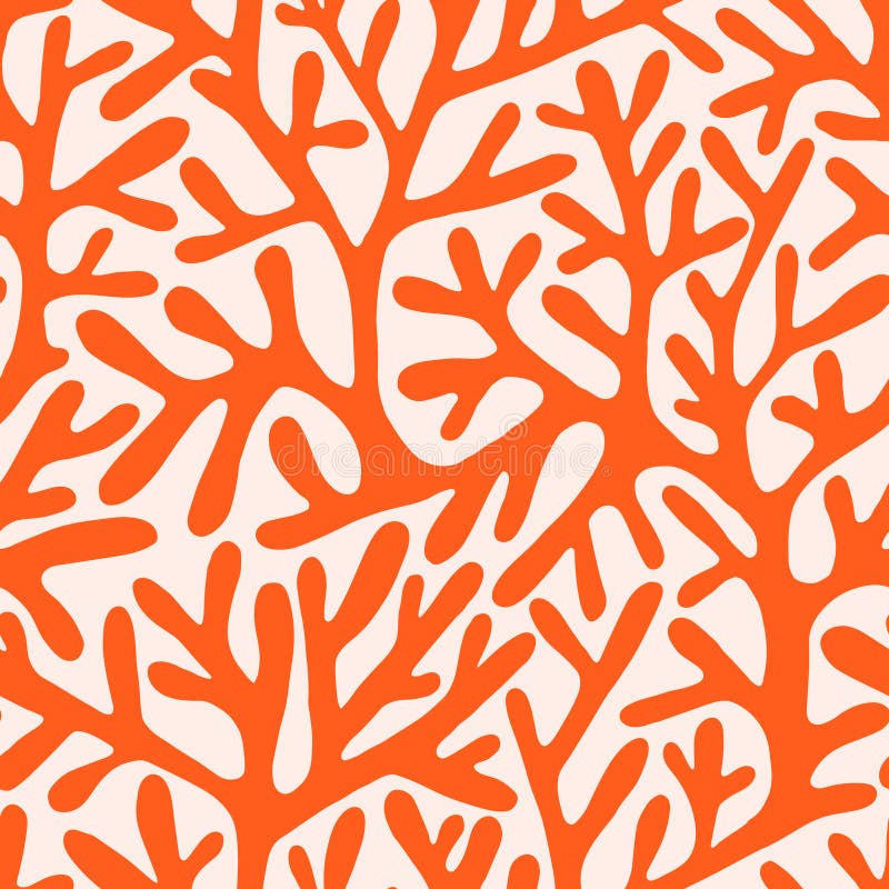 Coral Reef Seamless Pattern. Cute Trendy Endless Algae Branches Texture ...