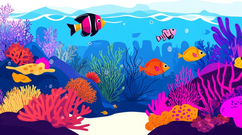 A Coral Reef Teeming with Fish and Coral is Captured in the Image ...