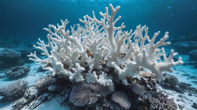 Coral Reef Under Climate Change Shows Bleached Coral Structures and ...