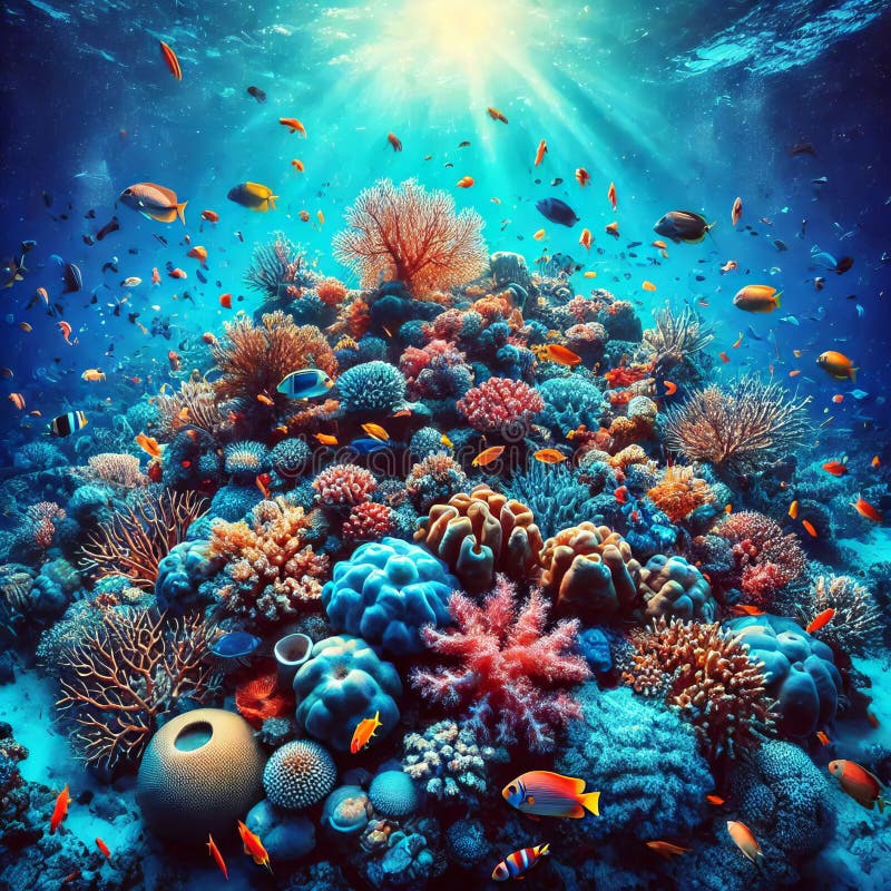 Coral Reef a Vibrant Coral Reef Teeming with Fish and Sea Life Stock ...
