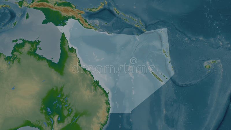 Coral Sea Highlighted. Physical Map Stock Illustration - Illustration ...
