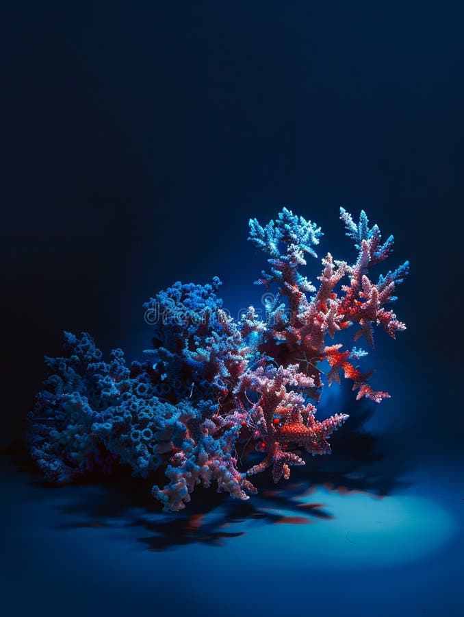 A Coral is Shown in the Dark with Blue Lighting Stock Image - Image of ...