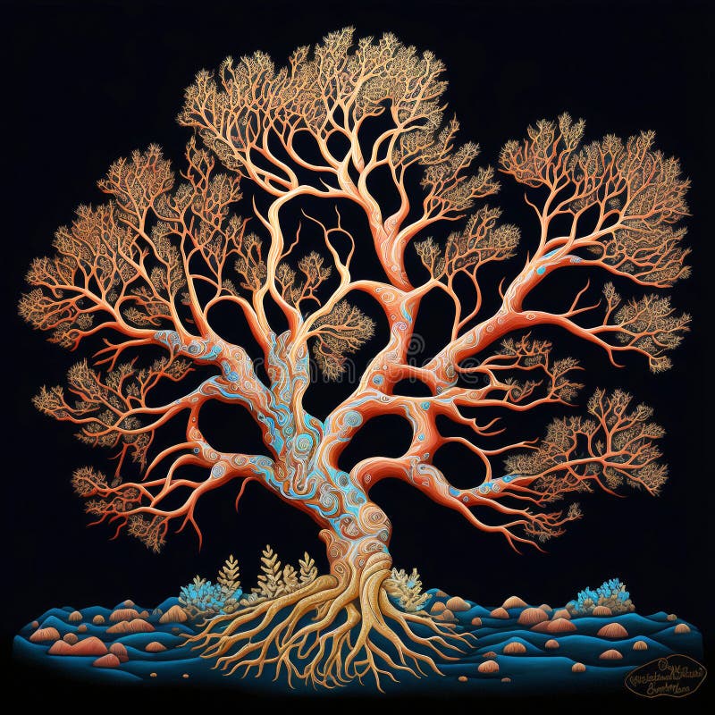 Coral tree on dark stock illustration. Illustration of ocean - 267483080