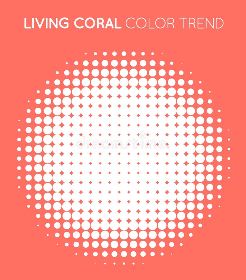 Coral Trendy Color Circle in Halftone, Halftone Dot Pattern, Vector ...