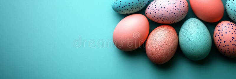 Coral and Turquoise Easter Eggs on a Turquoise Background with a Polka ...