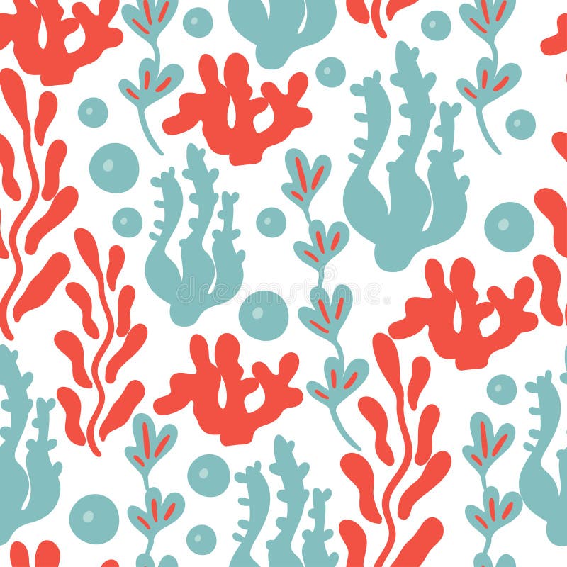 Corals Seaweed Seamless Pattern Flat Design Stock Vector - Illustration of design, vector: 311524458