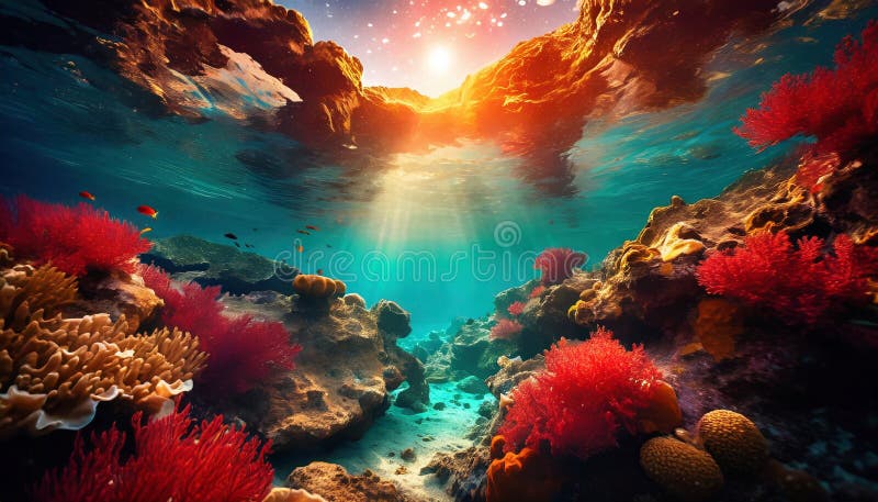 Corals Under the Sea Surface Stock Illustration - Illustration of fish ...