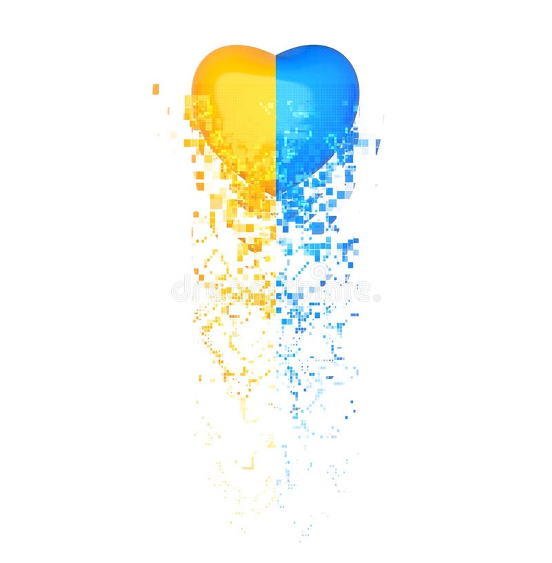 Corazón Azul Y Amarillo - Flujo Del Pixel Stock de ilustración ...