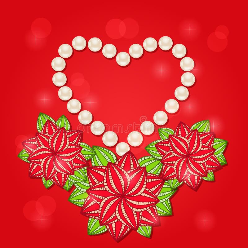 Corazón De La Perla Con Las Flores Rojas Ilustración del Vector ...