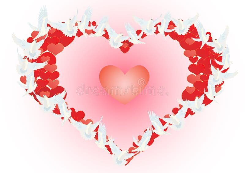 Dos Palomas Y Corazones Blancos Ilustración del Vector - Ilustración de ...