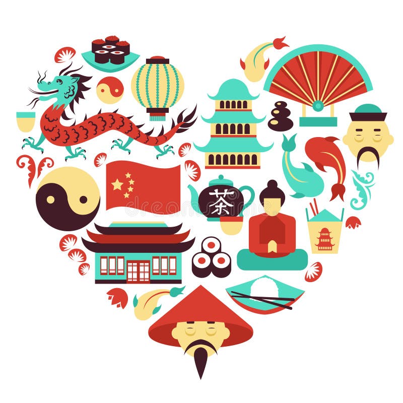 Corazón De Los Símbolos De China Ilustración del Vector - Ilustración ...