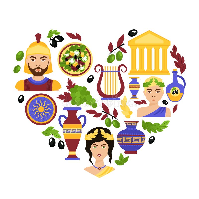 Corazón De Los Símbolos De Grecia Ilustración del Vector - Ilustración ...
