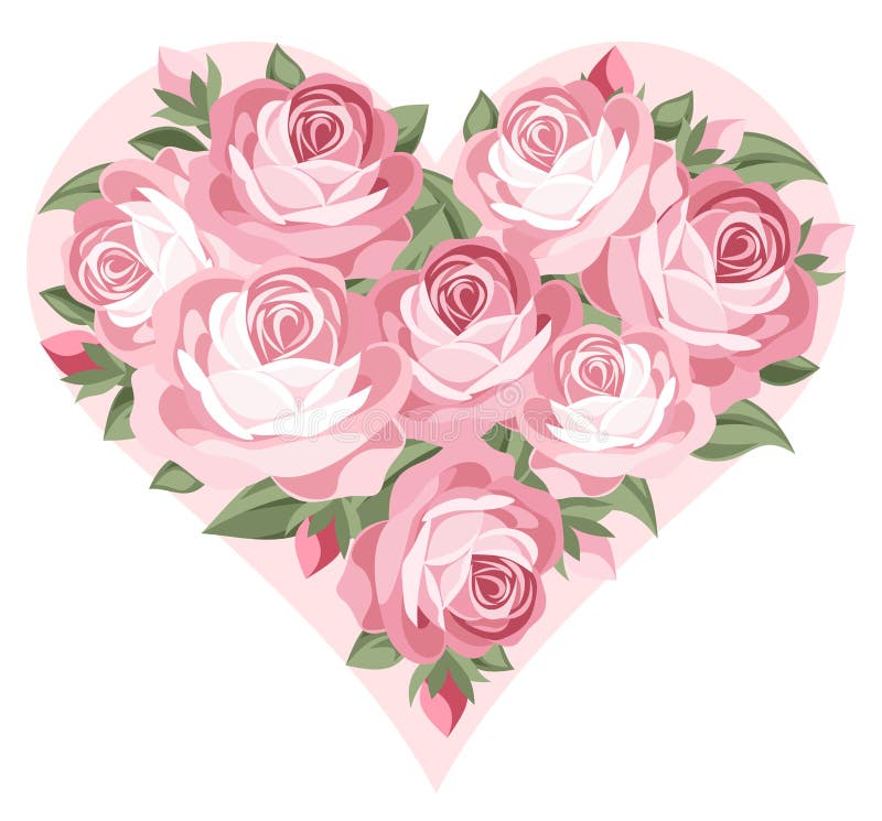 Corazón de rosas rosas ilustración del vector. Ilustración de estilo ...