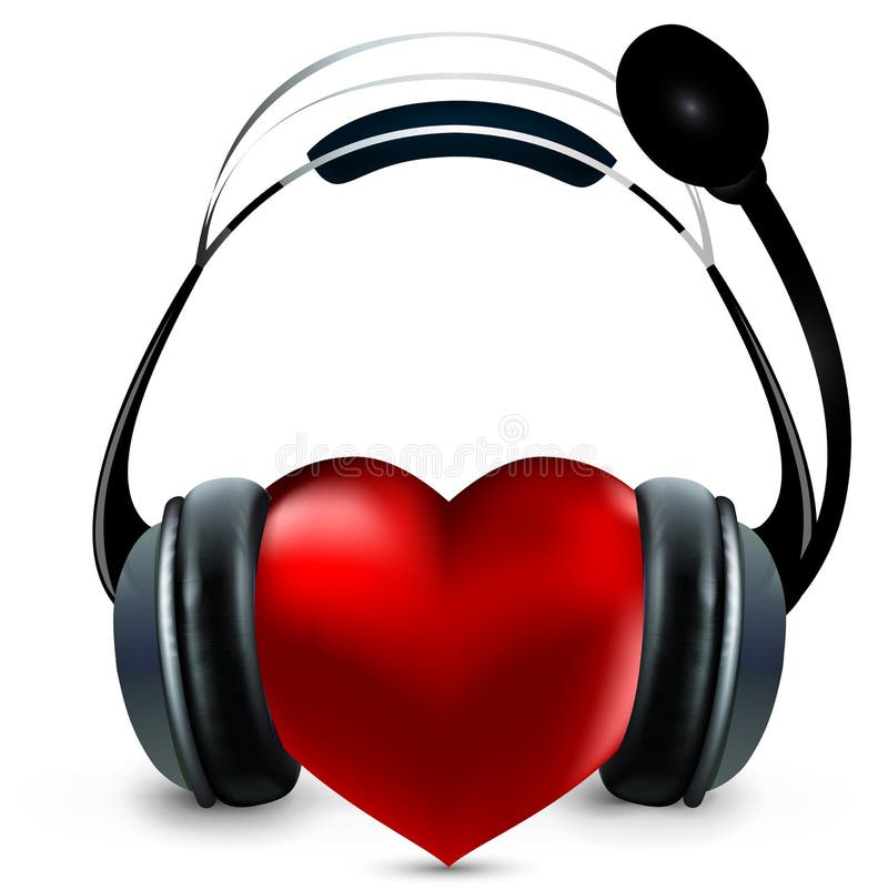 Corazón Rojo Con Los Auriculares Y El Micrófono Stock de ilustración ...