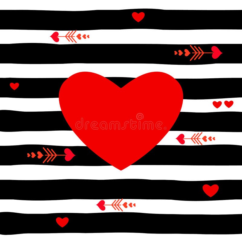 Corazón Rojo En El Vector Del Modelo Rayado, Negro Ilustración del ...