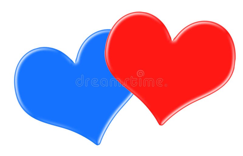 Corazón Rojo Y Azul, Aislado En Blanco Stock de ilustración ...