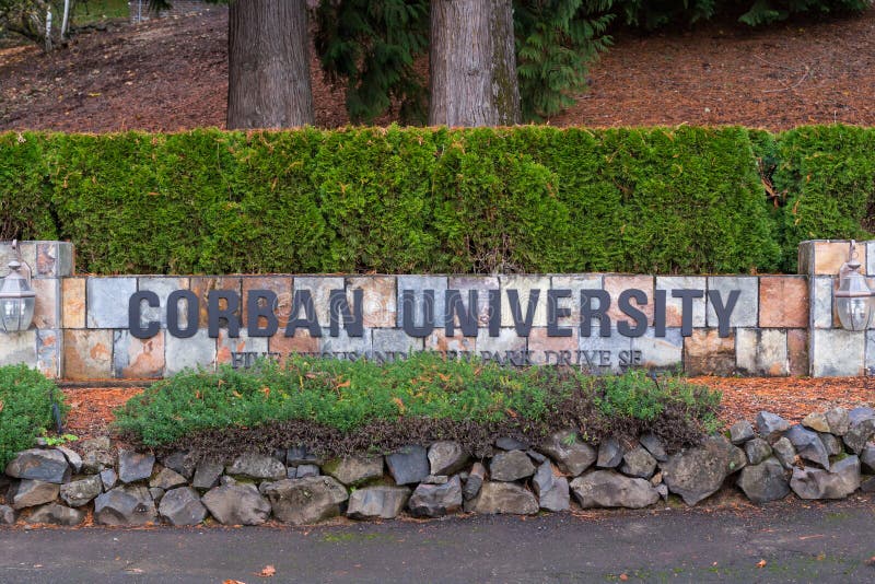 Corban University sign editorial stock image. Image of outdoors - 202972264