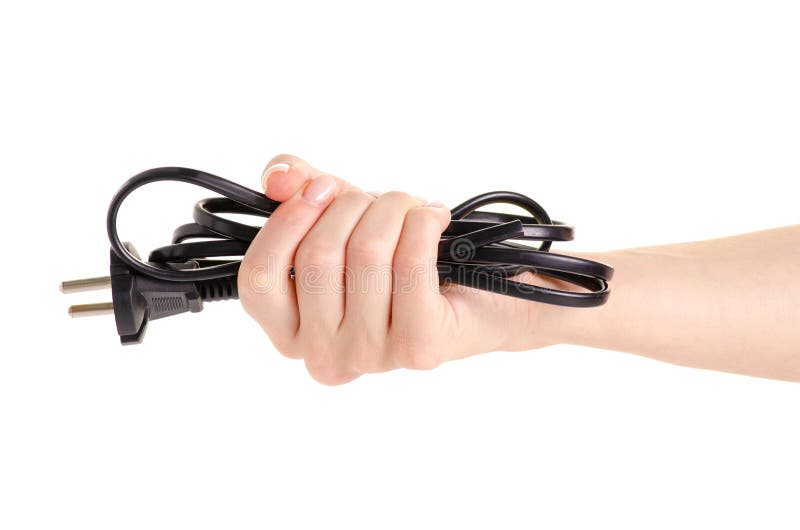 Cord with an plug in hand stock photo. Image of industry - 119402508