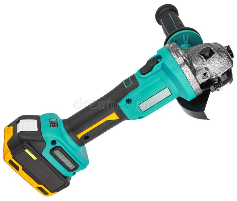 Cordless Angle Grinder with Ergonomic Handle and Battery. on a White ...