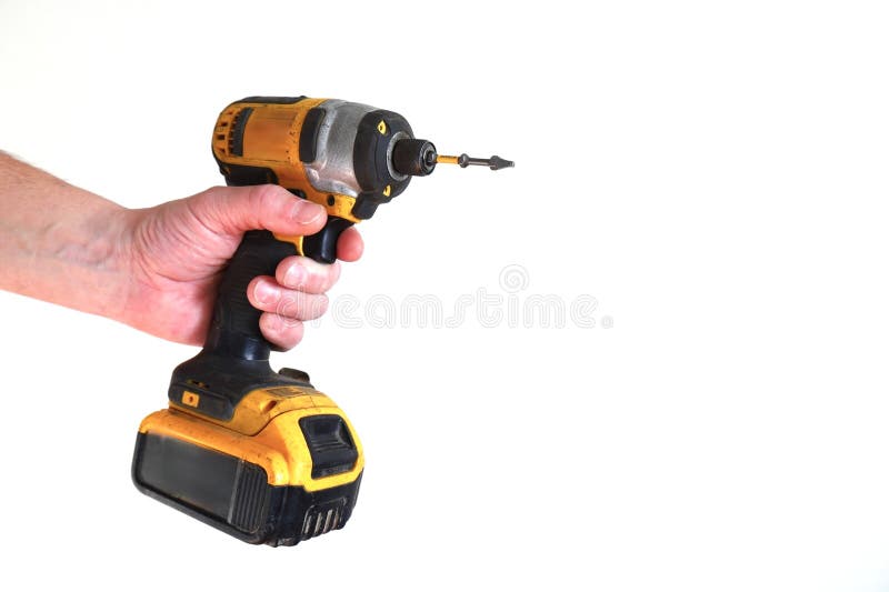 Cordless Drill in Hand on a White Background Close-up Stock Image ...
