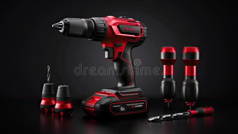 A Cordless Drill with a Red and Black Color Scheme, Accompanied by ...