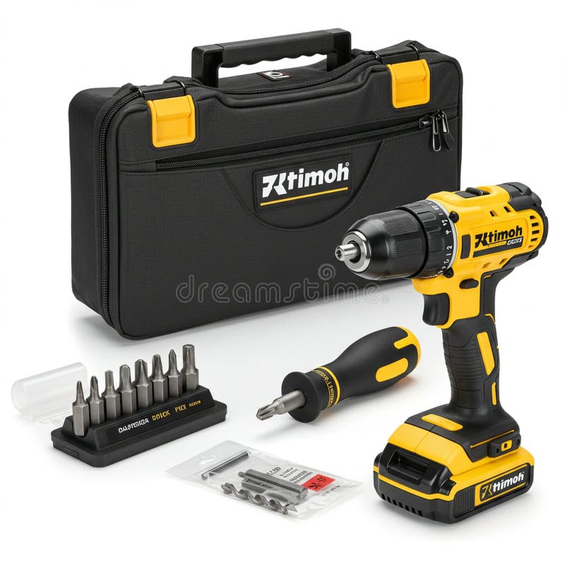 A Cordless Drill Set Includes a Yellow and Black Drill with a Matching ...