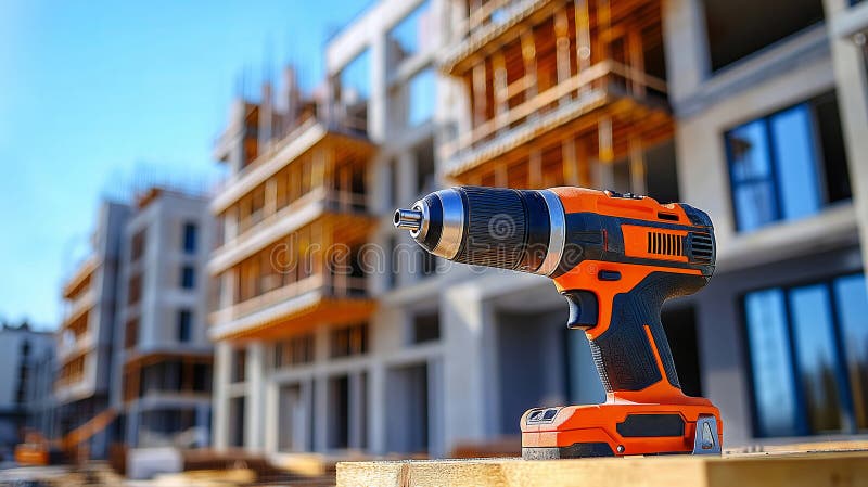 Cordless Drill Showcased on a Construction Site Amid Ongoing Building ...