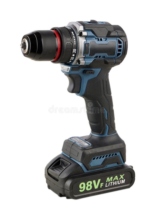 Cordless Electric Drill with 98V Lithium Battery Isolated on White ...