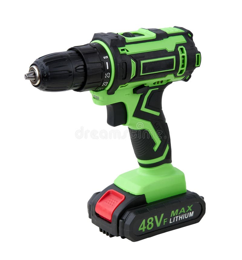 Cordless Electric Drill with 48V Lithium Battery Isolated on White ...