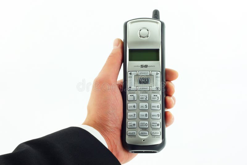 Cordless Phone in Hand Isolated on White Stock Image - Image of tone ...