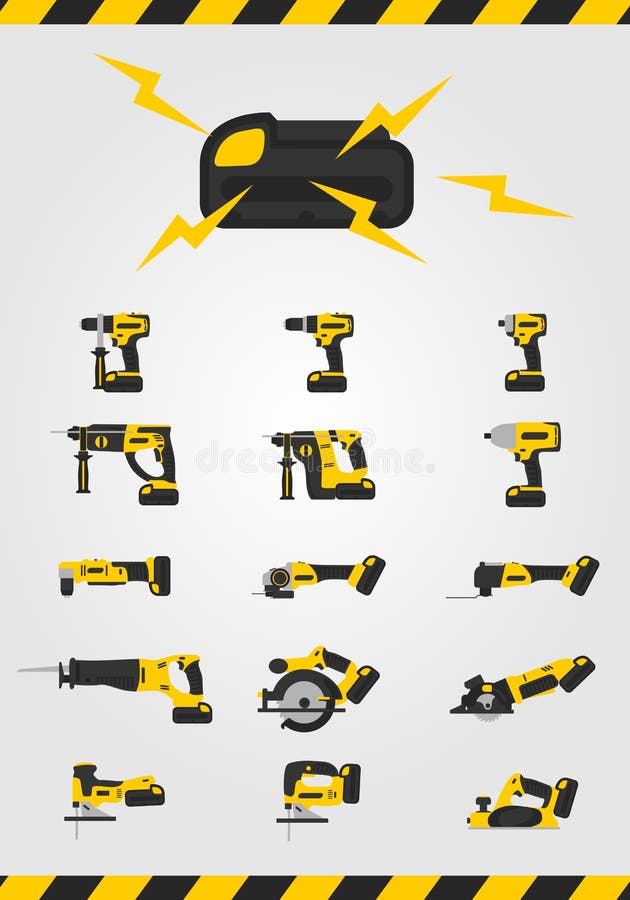 Cordless Power Tools with Battery on White Background Stock Vector ...