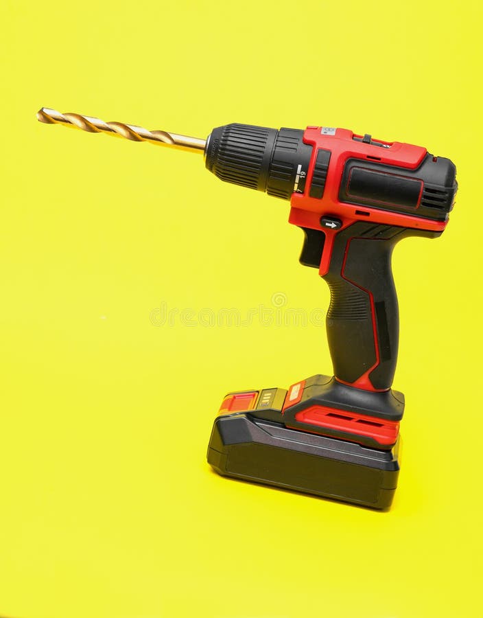 Cordless Screwdriver Drill Yellow Background Vertical Stock Photos ...