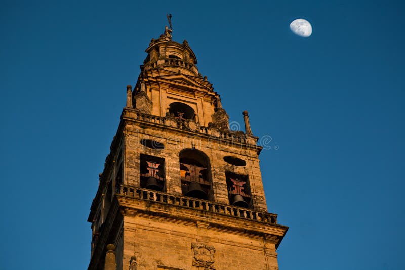 Cordoba Bell Tower and Moon Stock Photo - Image of artisans, santiago ...