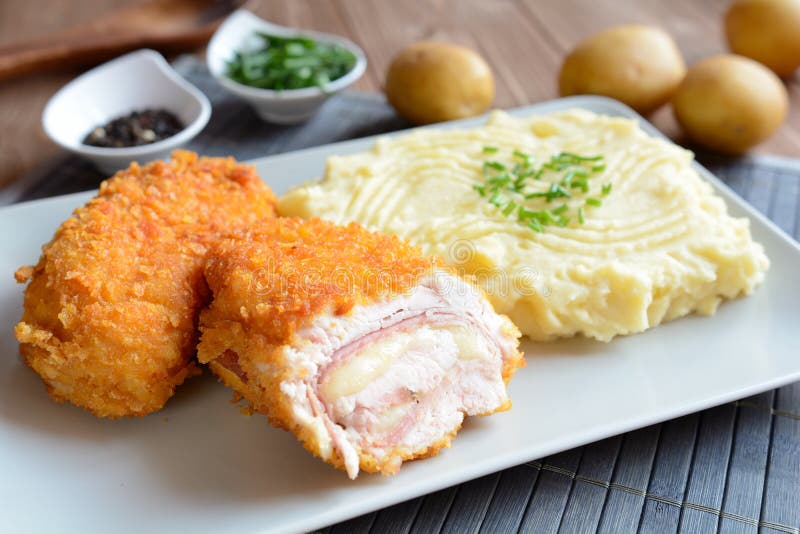 Cordon Bleu with Mashed Potatoes Stock Photo - Image of gastronomy ...
