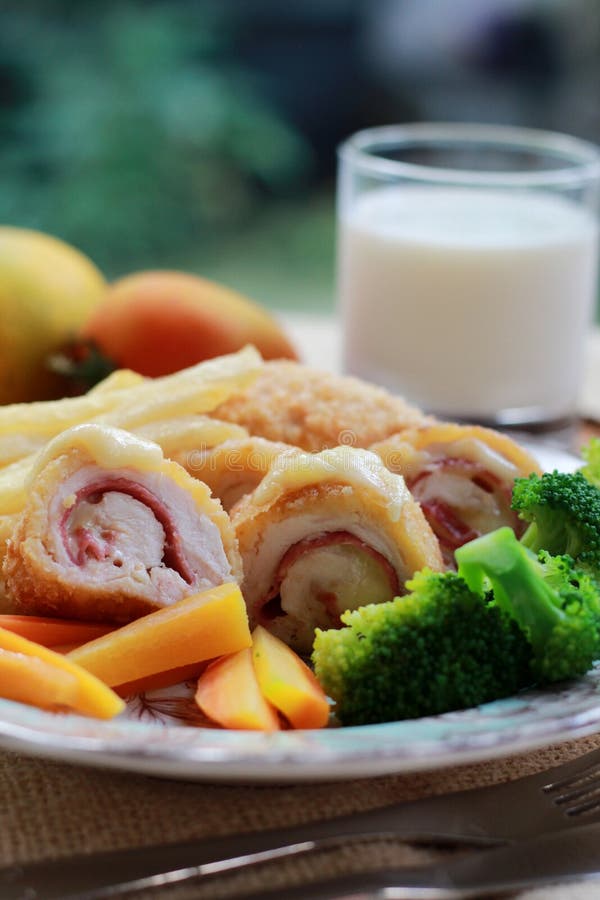 Cordon Blue with Salad for Breakfast Stock Image - Image of cheese ...