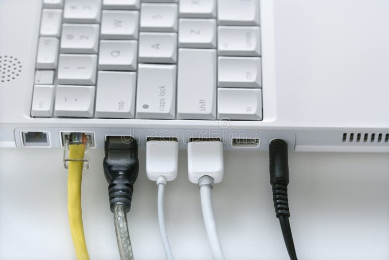 Cords Plugged into Laptop Computer Stock Image - Image of online ...