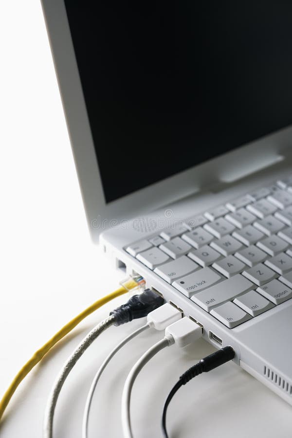 Cords Plugged into Laptop Computer Stock Image - Image of online ...