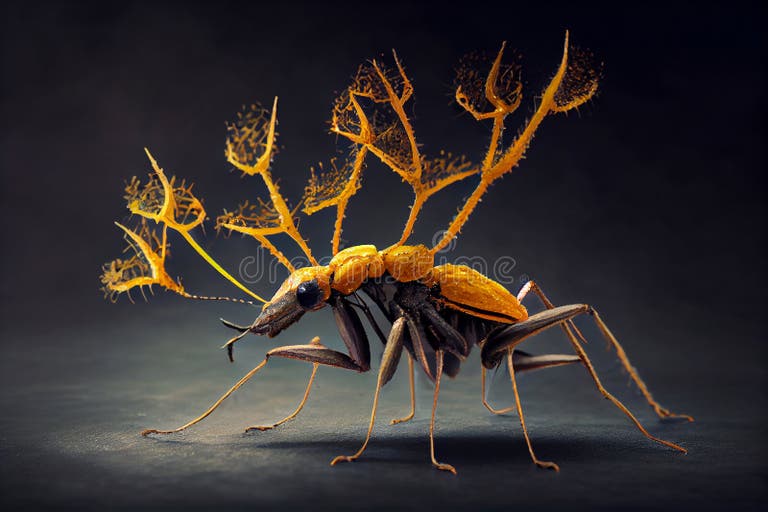 Cordyceps Parasitic Fungus Growing On An Insect Also Known As Zombie Ant Fungus Generative Ai