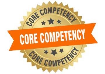 Core Competency. Core Competency Round Orange and Gold Label Isolated ...